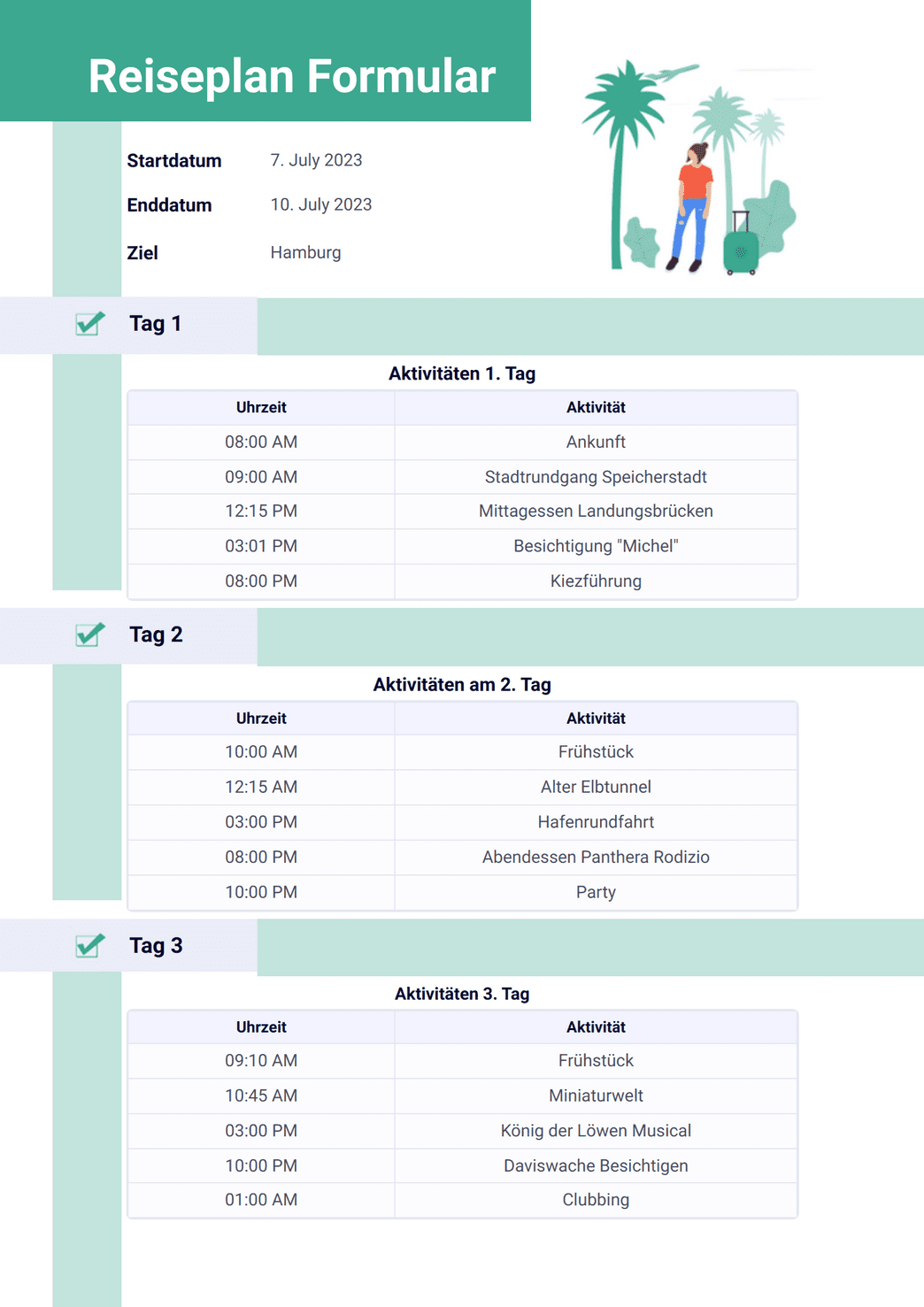 Vorlage Reiseplan Formular - PDF-Vorlagen | Jotform