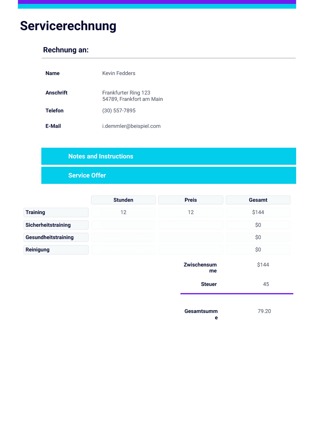 Vorlage Servicerechnung - PDF-Vorlagen | Jotform
