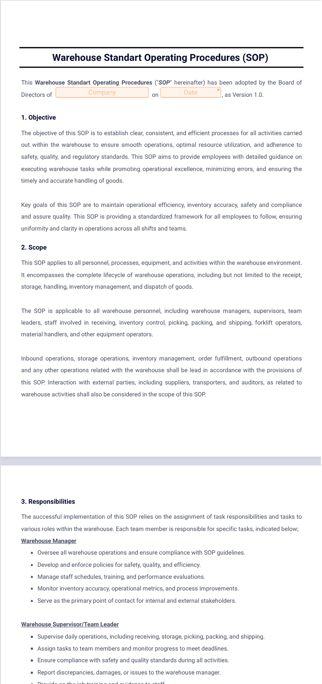 Warehouse SOP Template - PDF Templates | Jotform