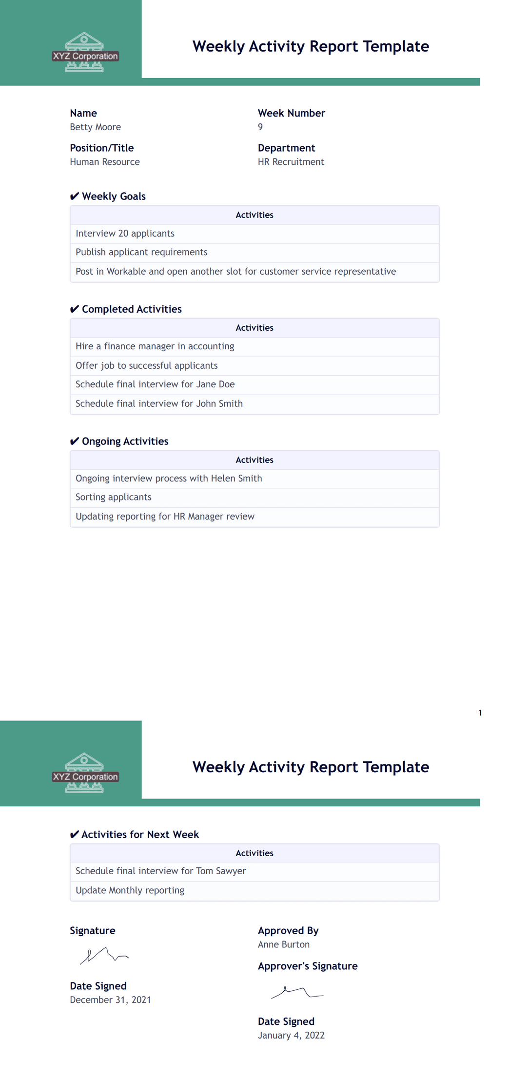 Weekly Activity Report Template - PDF Templates | Jotform