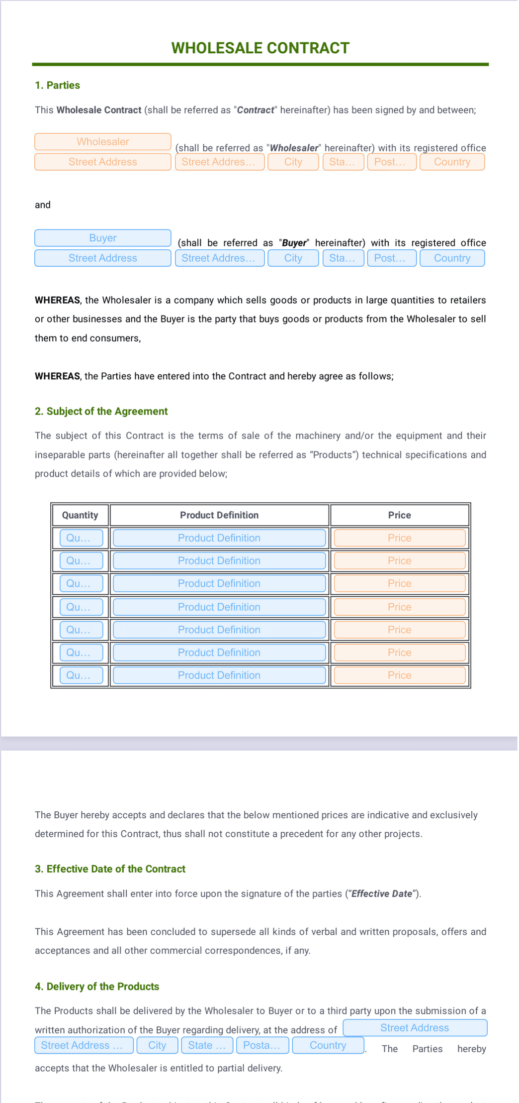 Wholesale Contract PDF Template | Jotform